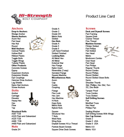Line Card | Hi-Strength Bolt Company